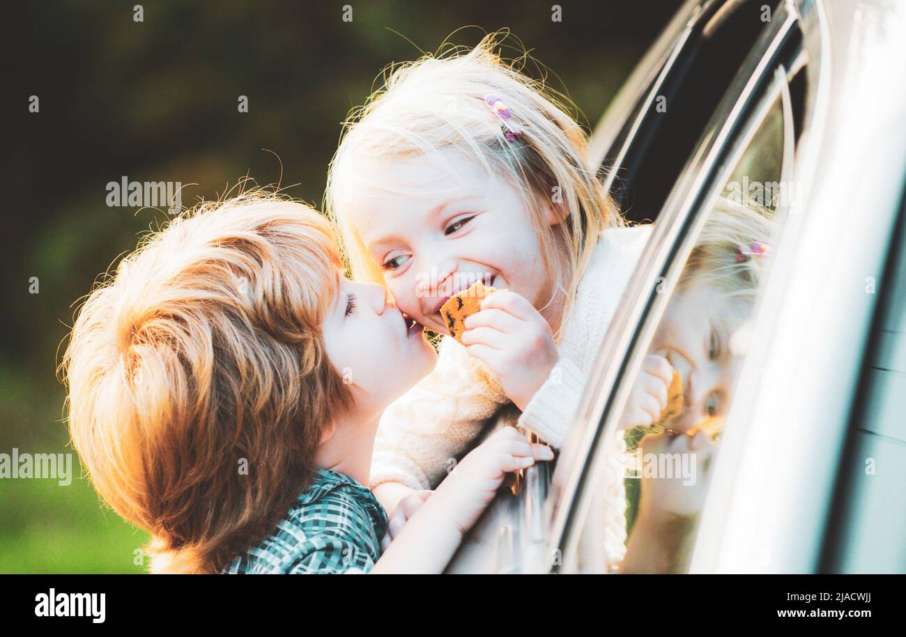 Happy Valentines Day. Valentines Greeting Card. Funny kids kiss. The ...