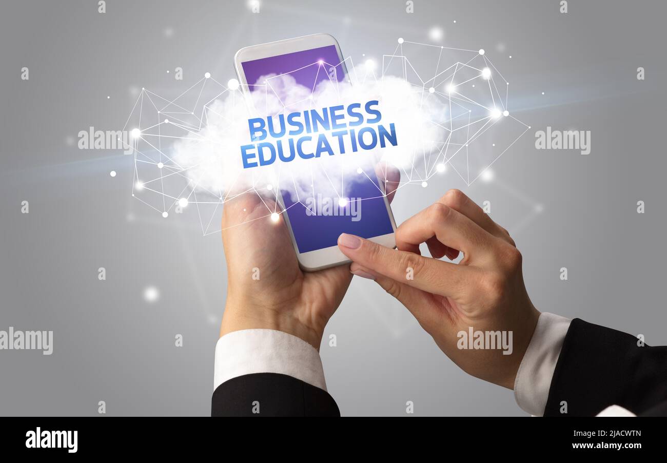 Hand using smartphone with cloud business concept Stock Photo - Alamy