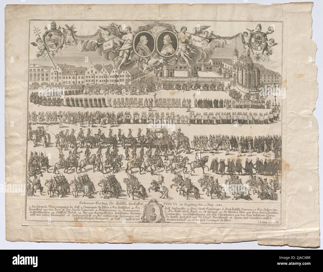 Einzug von Papst Pius VI. in Augsburg am 2. Mai 1782. I. G. Freling ...
