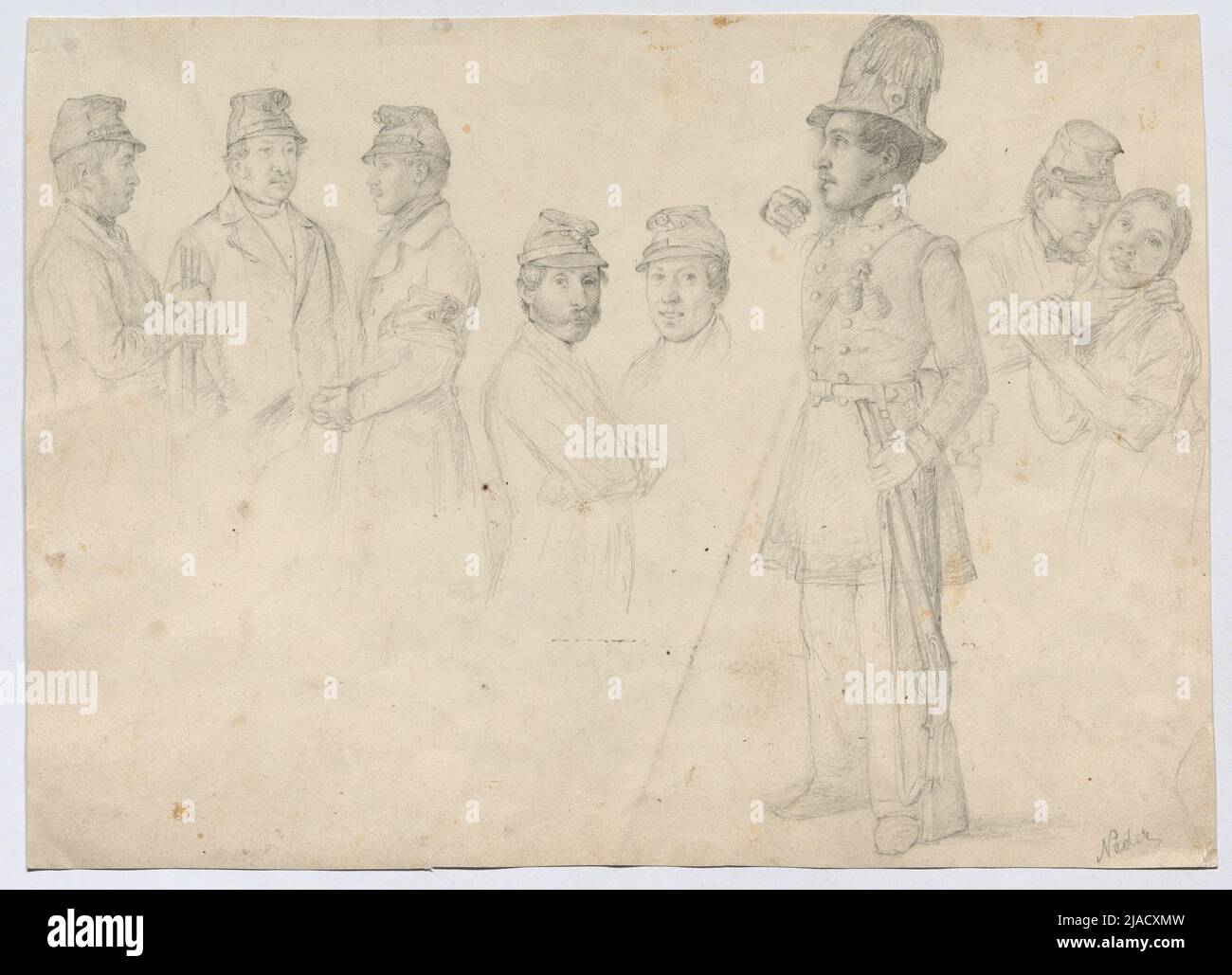 Pencil sketches for the oil painting "The Döblinger National Guard in ...