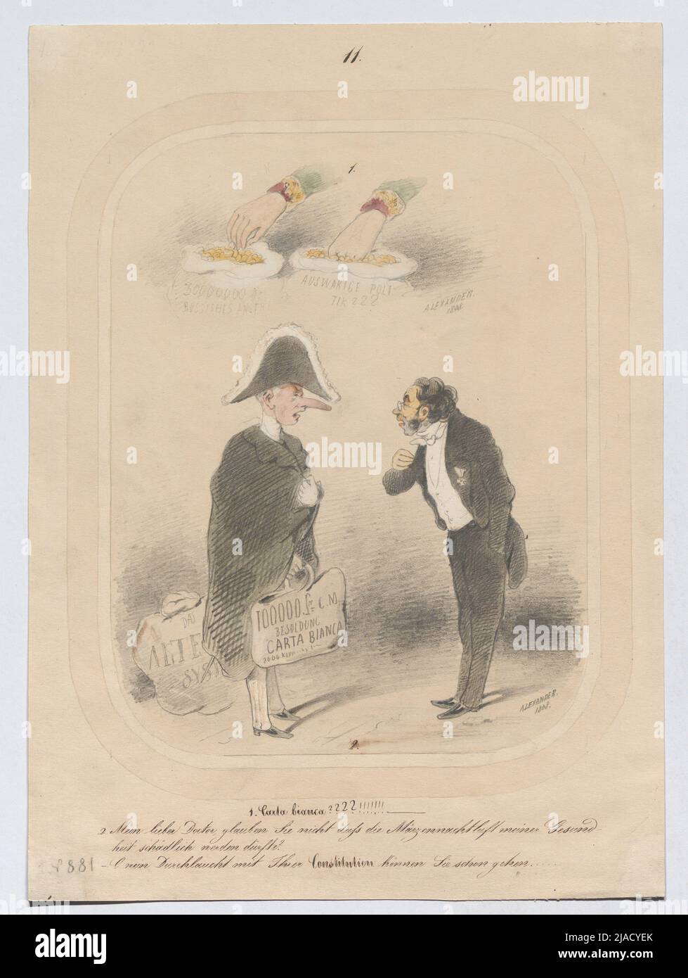 Caricature on Austrian foreign policy and the escape of Metternich ...