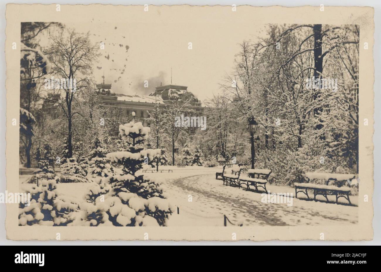 Linz, Volksgarten in winter with a station building. Alois Schwarz ...