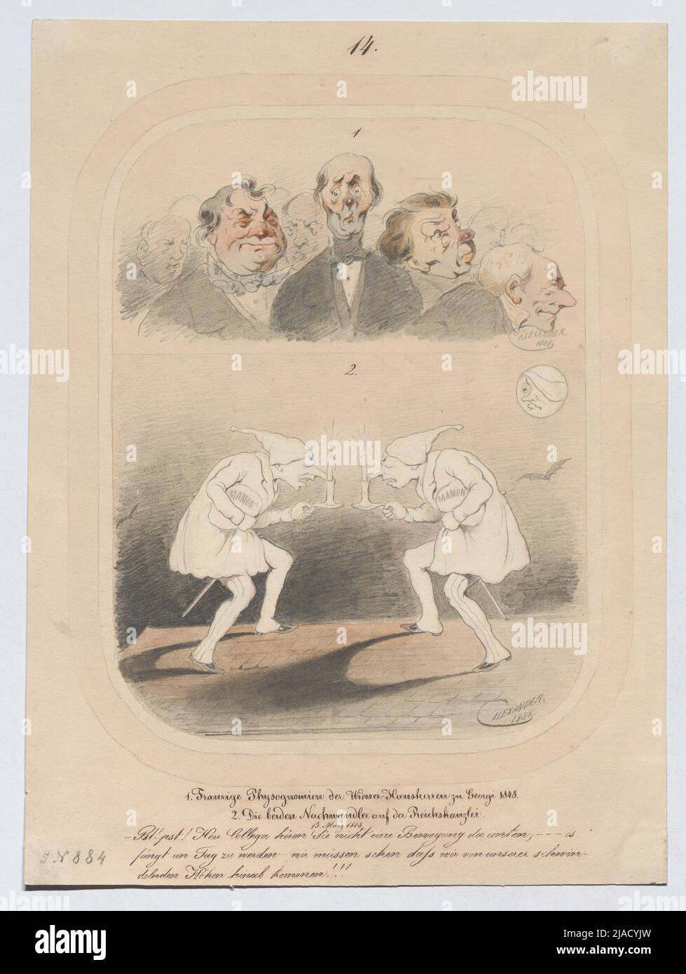 Caricature on the Viennese hosts and on the flight of Metternich and ...