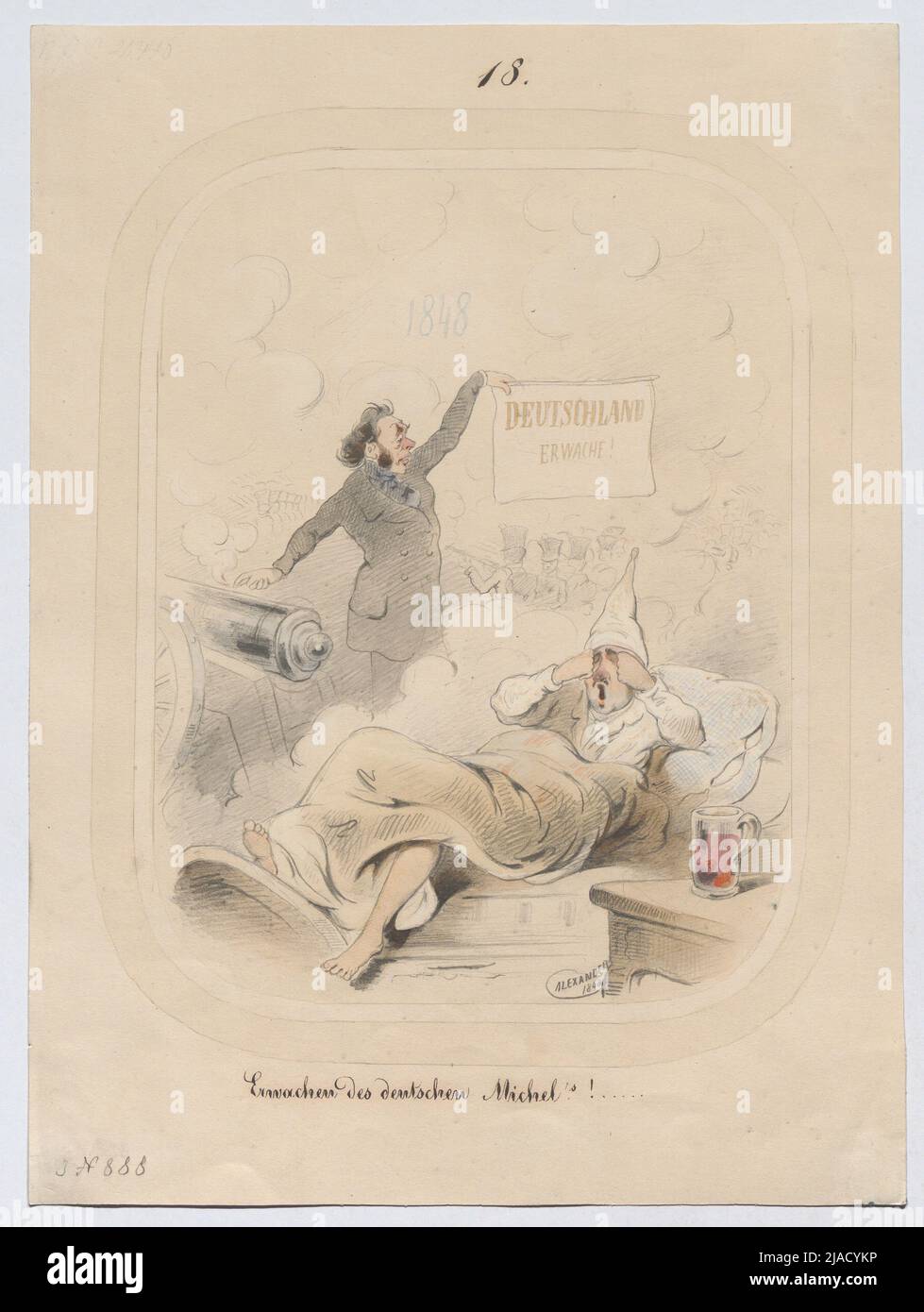 Caricature: "Awakening of German Michel" (from a series of the artist ...