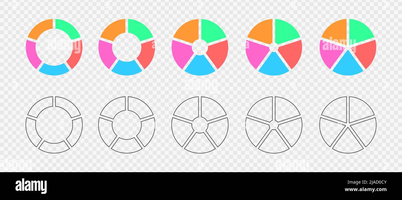 Round shapes cut in six equal parts. Donut charts set. Infographic ...