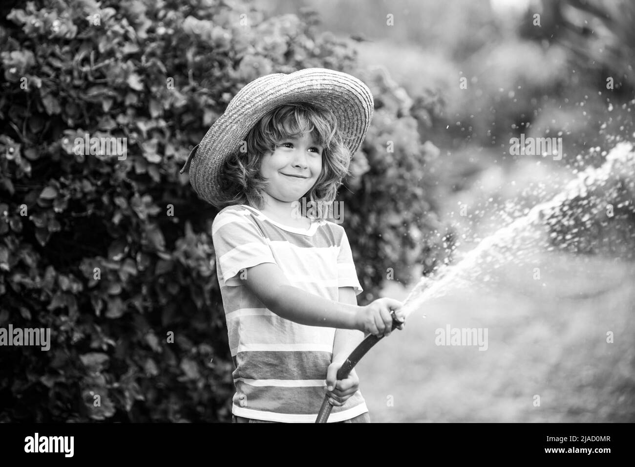 Kid have fun. Funny boy happy smiling on natural landscape. Little ...