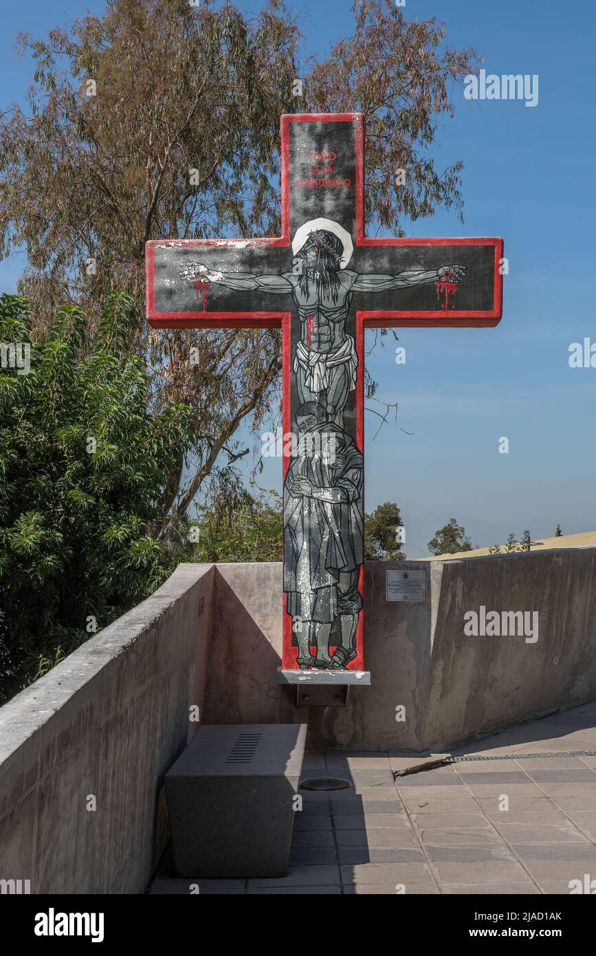 colorful cross on San Cristóbal Hill, Santiago, Chile Stock Photo - Alamy