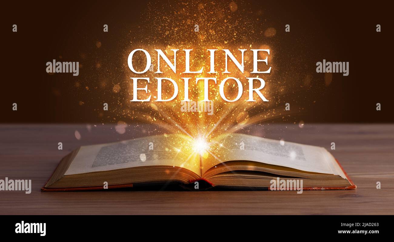 Educational inscription coming out from an open book Stock Photo - Alamy