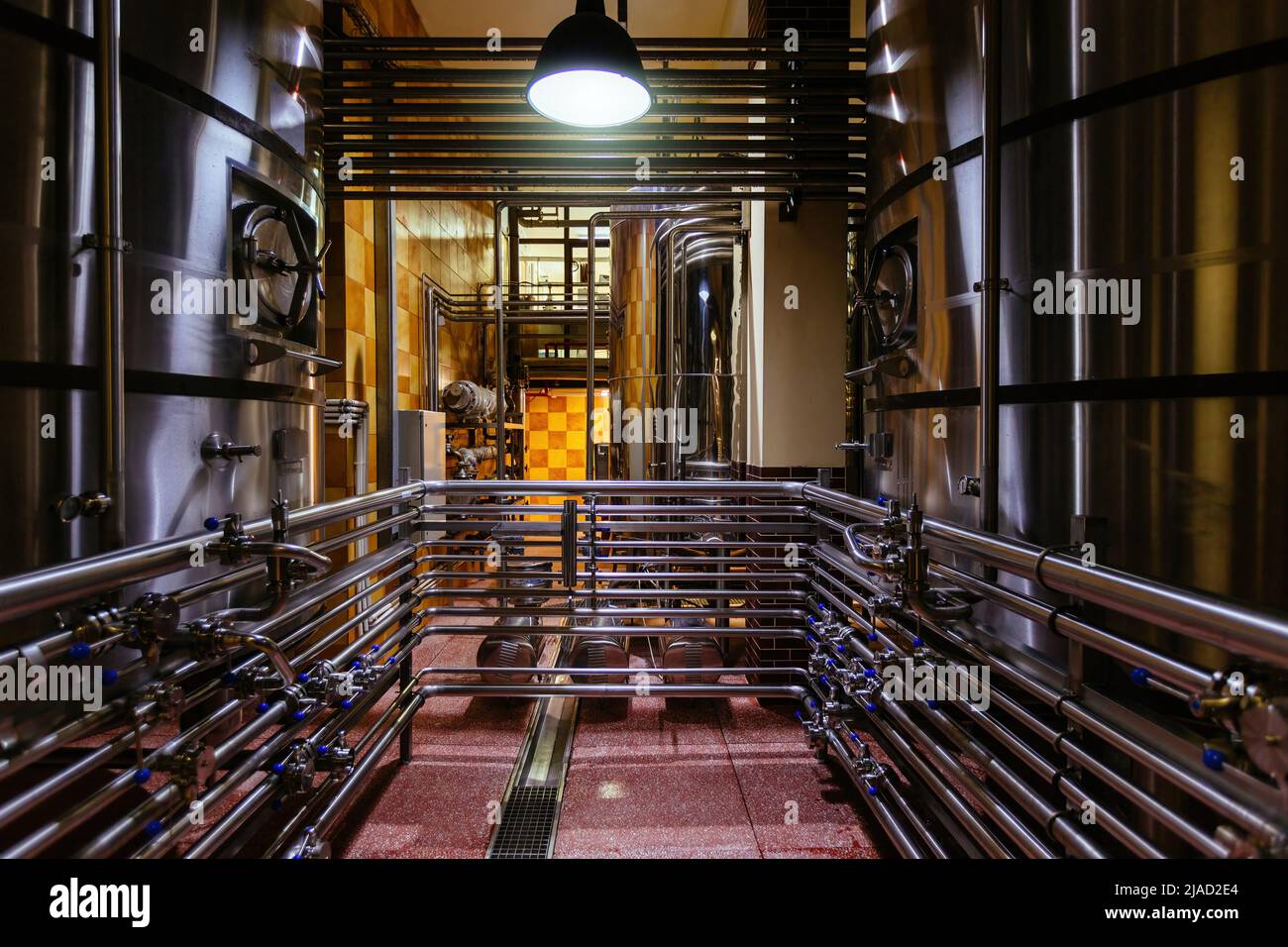 Modern craft brewery, Beer production line Stock Photo - Alamy