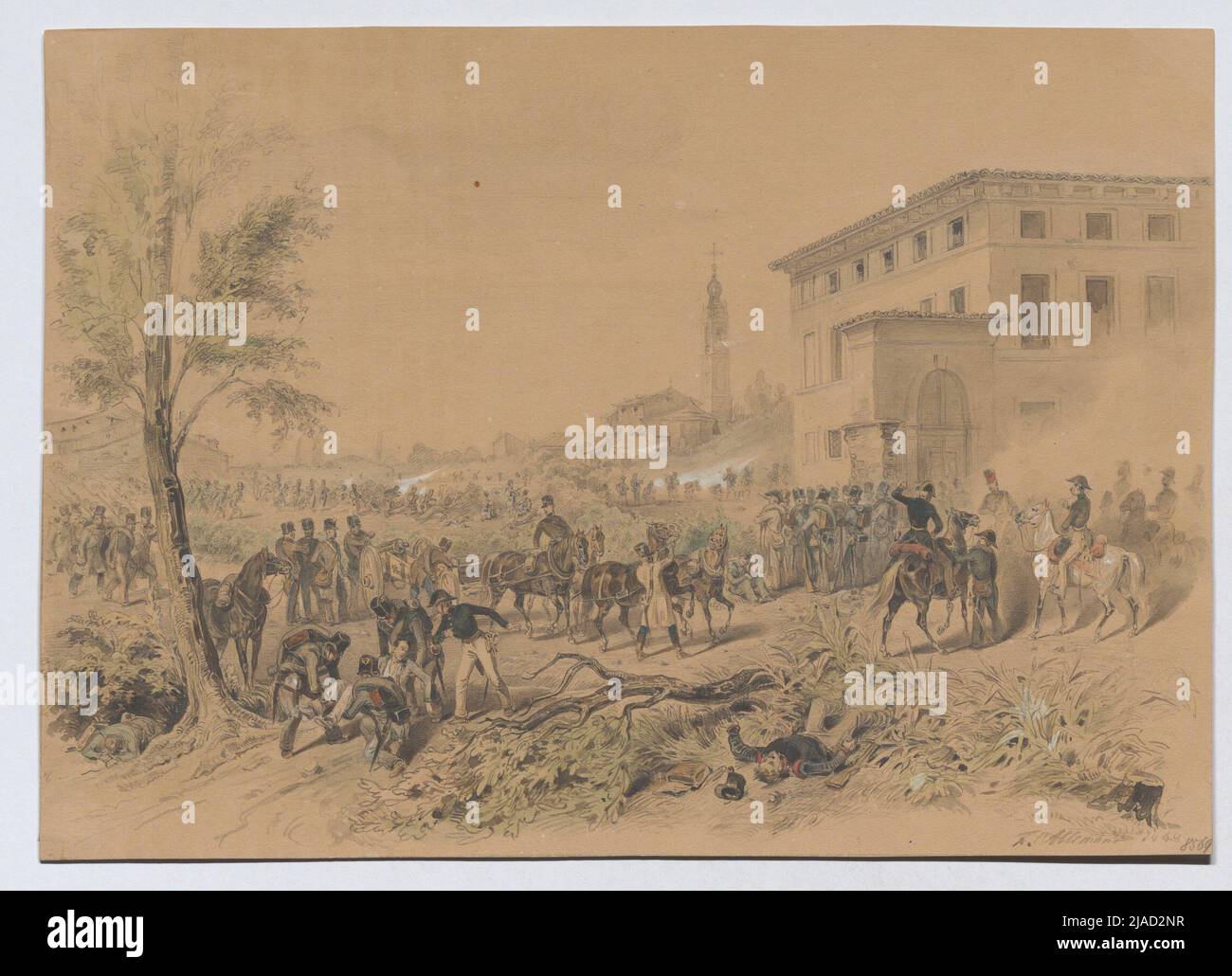 Fight scene in an Italian () village 1848. Friedrich Wilhelm (Fritz) L ...