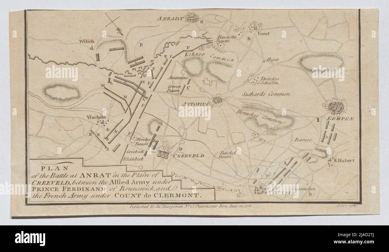 Plan of the Battle of Krefeld (and Anrate) on June 23, 1758. John Cary ...