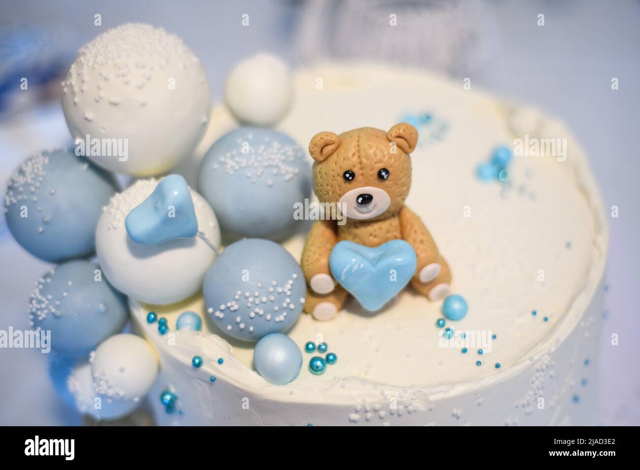 Close-up of a baby shower cake for a boy Stock Photo - Alamy