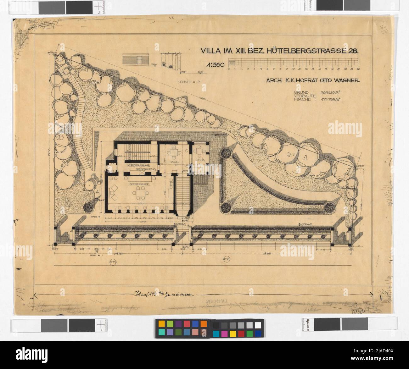 Second Villa Wagner, situation, floor plan, cut. Otto Wagner (1841-1918 ...