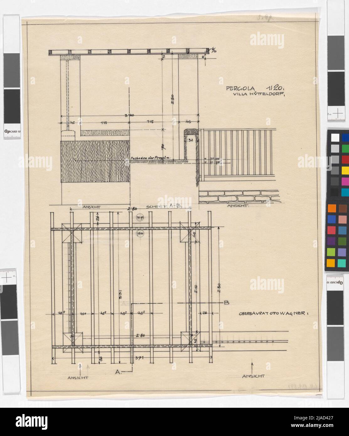 Second Villa Wagner, Pergola, floor plan and cut. Otto Wagner (1841 ...