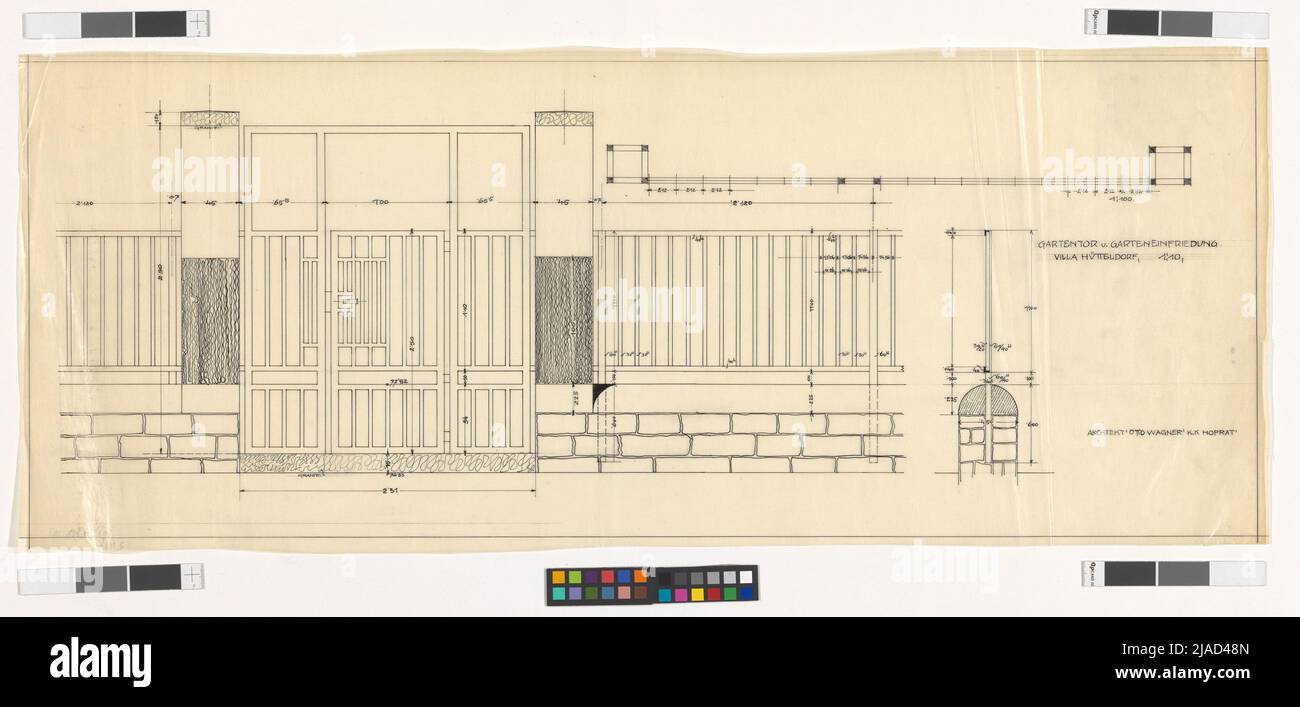 Second Villa Wagner, 14th, Hüttelbergstraße 28, garden gate and garden ...