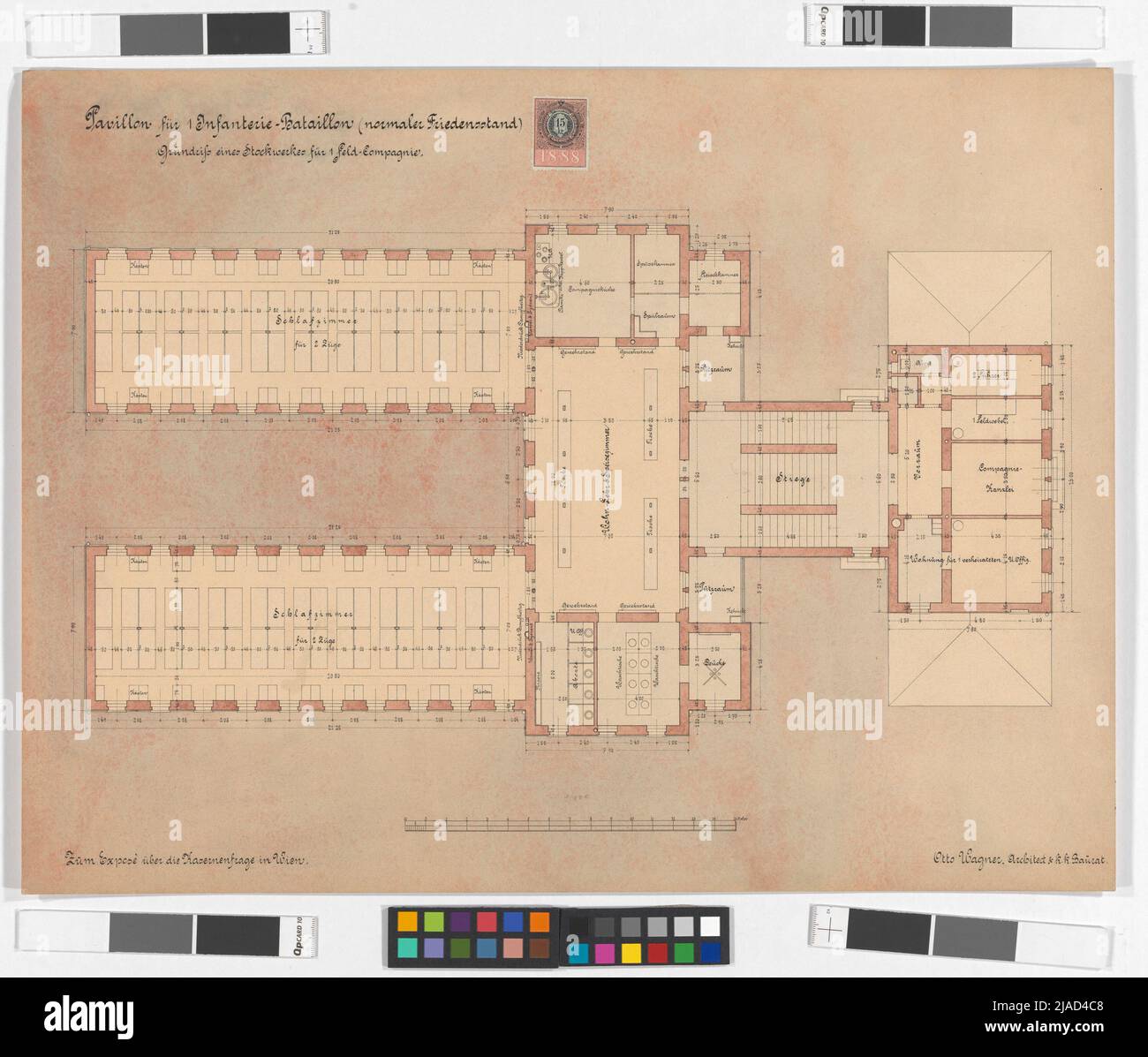 Infantry barracks, floor plan 1st floor. Otto Wagner (1841-1918 ...
