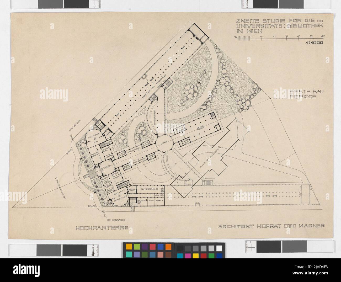 University library, second project, floor plan high parterre. Otto ...