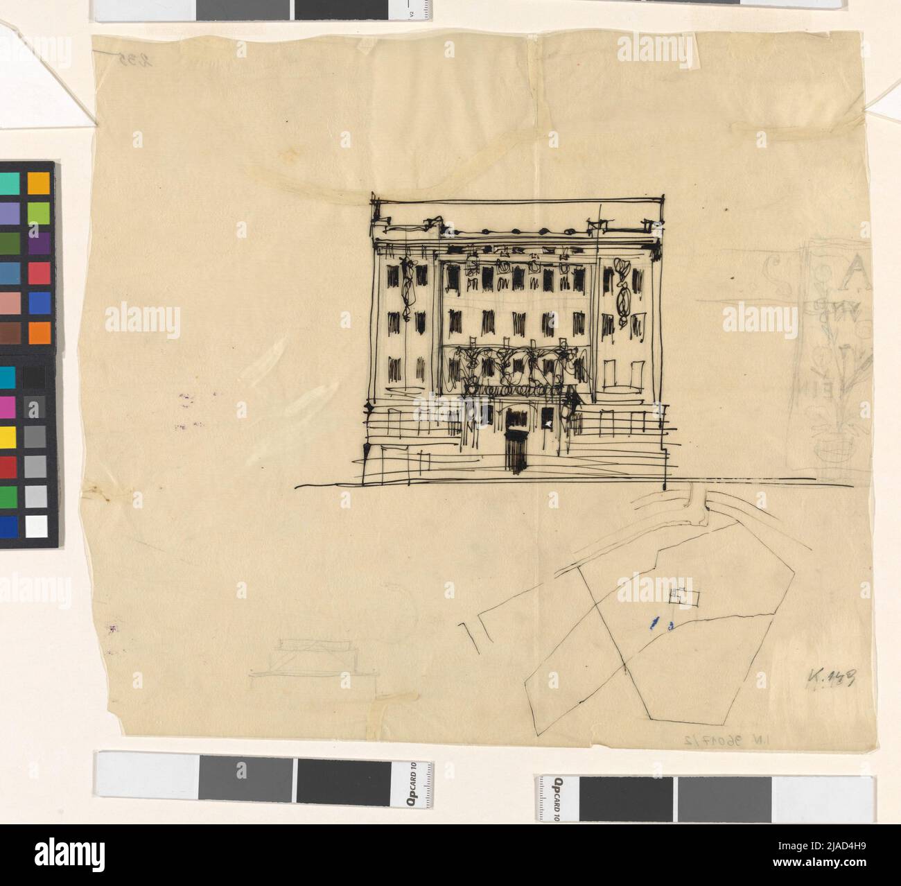Facade of a house, outline and situation plan. Otto Wagner (1841-1918 ...