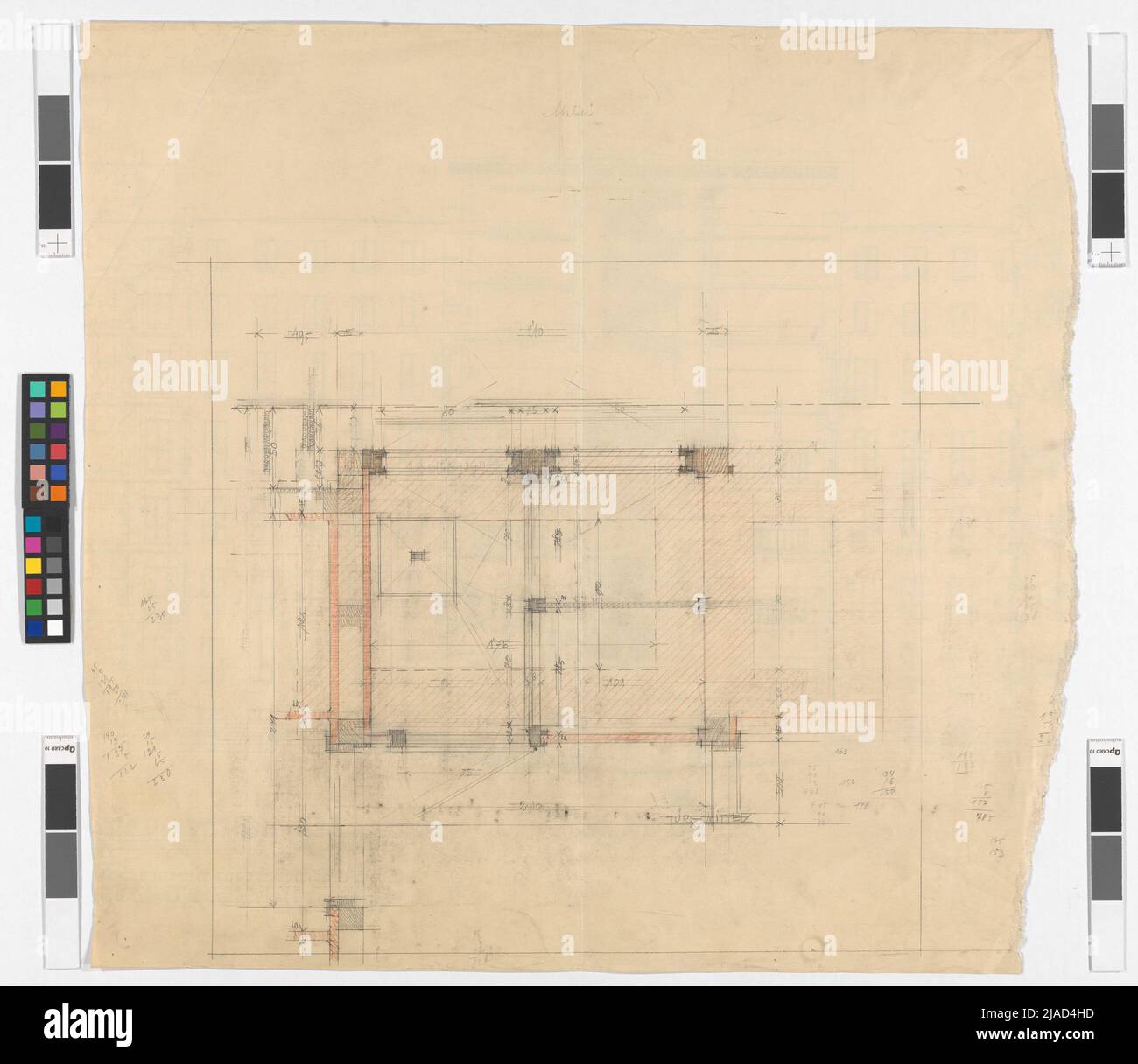 Unimaginated floor plan, detail (verso: post savings, cut, print ...