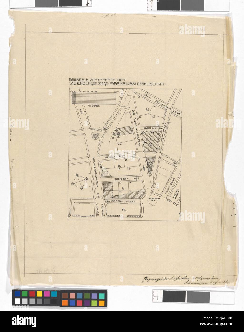 Plan for parceling the Freihaus site. Otto Wagner (1841-1918 Stock ...