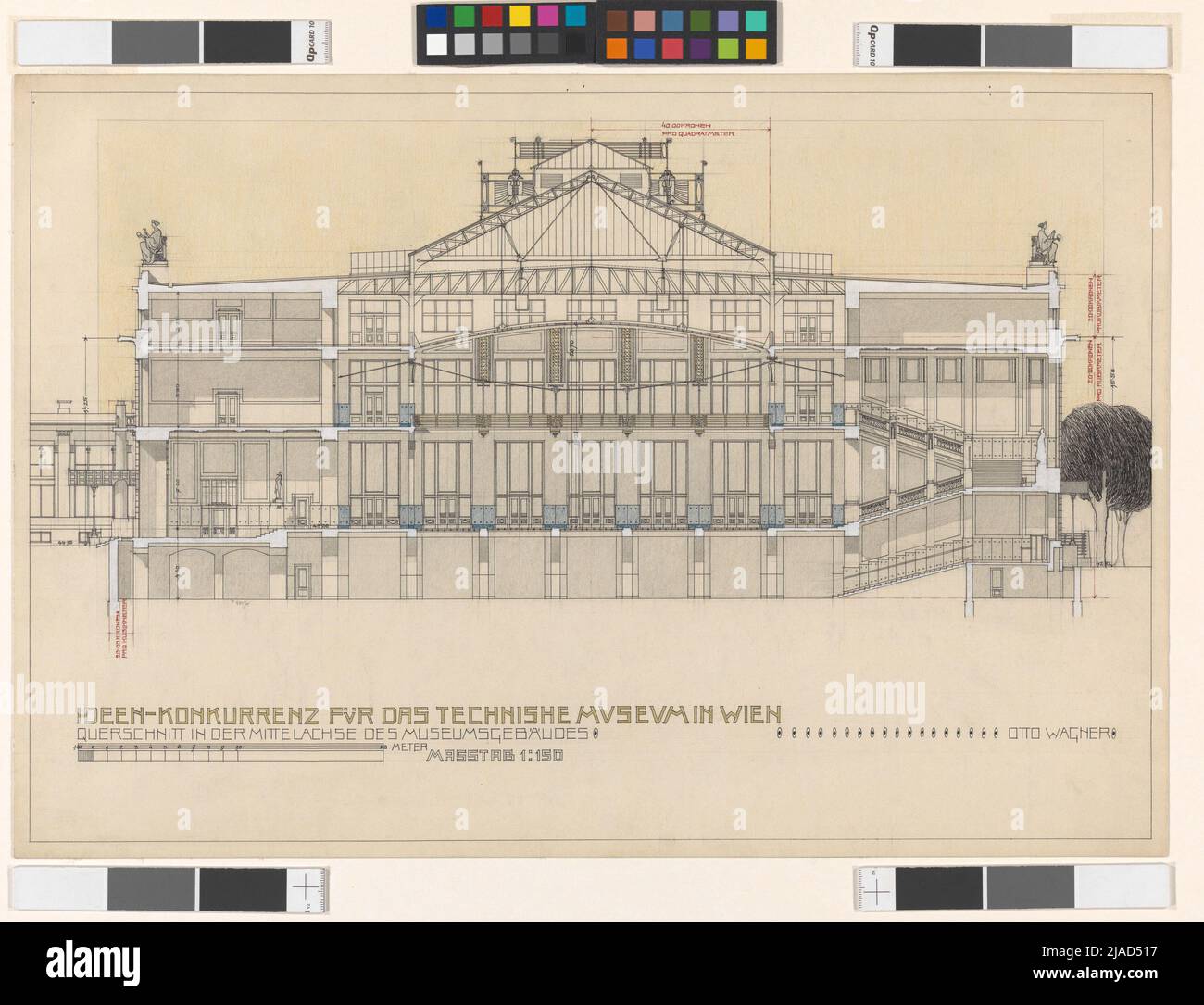 Cross -section in the central axis of the museum building ". Technical ...