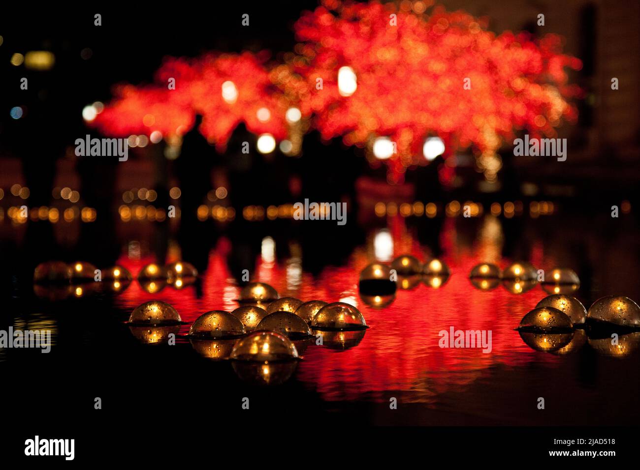 Decorative glass balls floating in water at Temple Square in Salt Lake ...