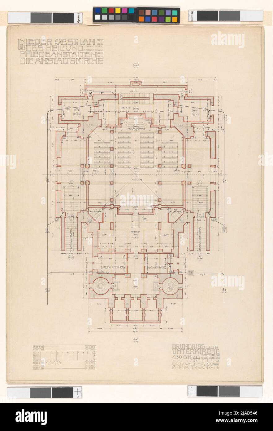 Church of St. Leopold am Steinhof, floor plan of the Unterkirche. Otto ...