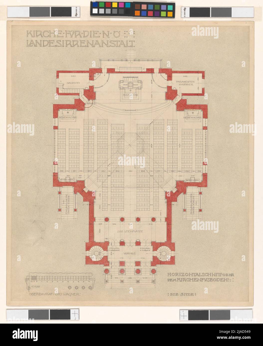 Church of St. Leopold am Steinhof, competitive project, horizontal cut ...