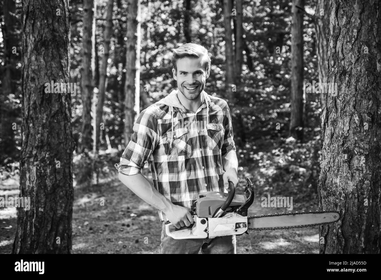 Muscular wood cutter Black and White Stock Photos & Images - Alamy