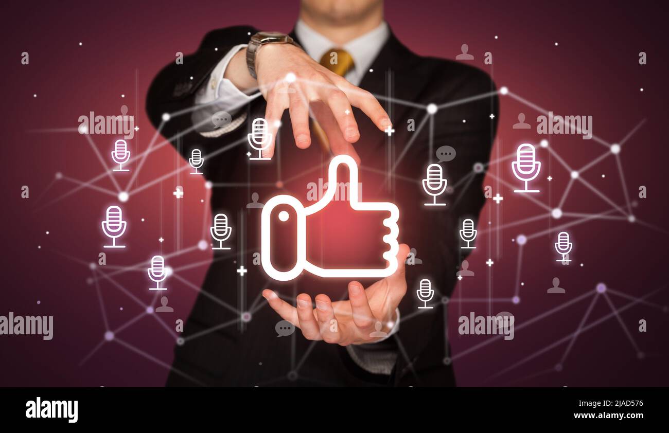 Hand holding social media icons Stock Photo - Alamy