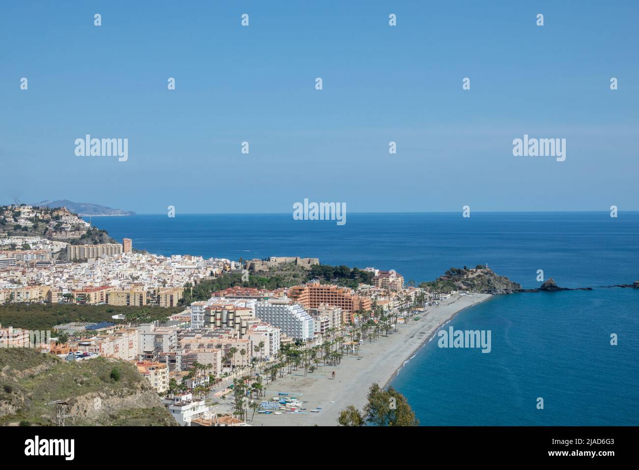 Elevated view of the beaches and coves of Almuñécar (Granada, Spain) on ...