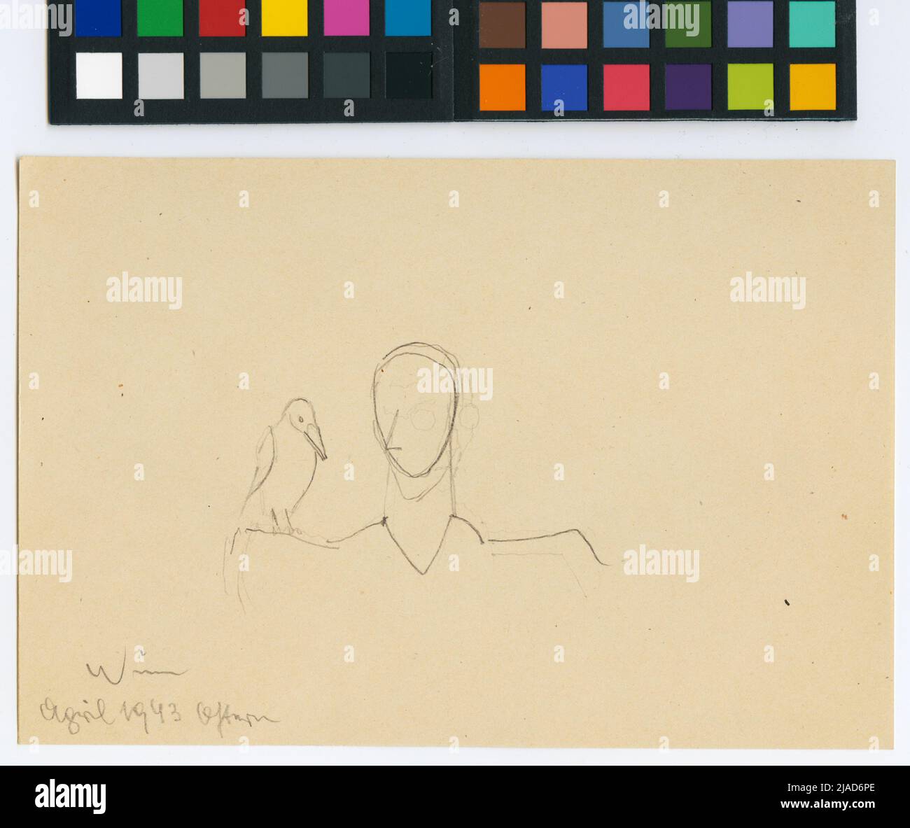 Self -portrait with crow (pencil sketch). Karl Wiener (1901-1949 ...