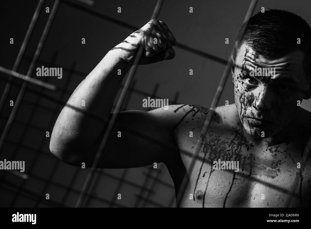 Murderer brutal aggressive guy. Halloween concept. Aggressive person ...