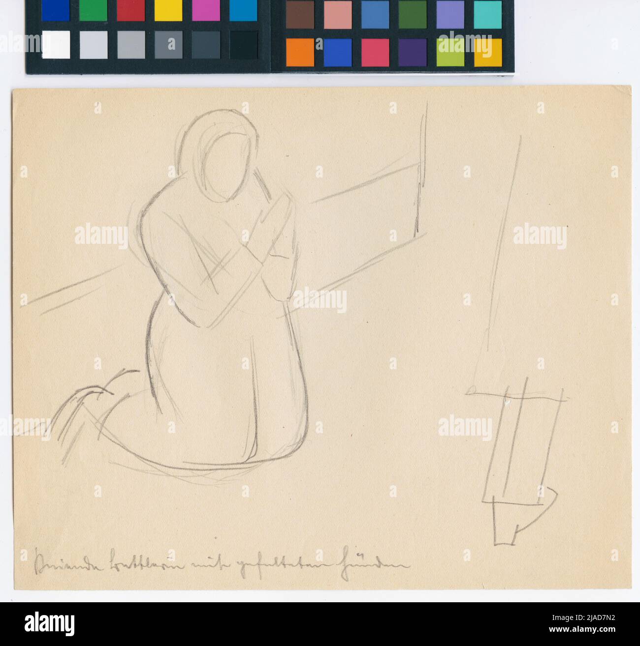 Kneeling beggar with folded hands "(pencil sketch). Karl Wiener (1901 ...