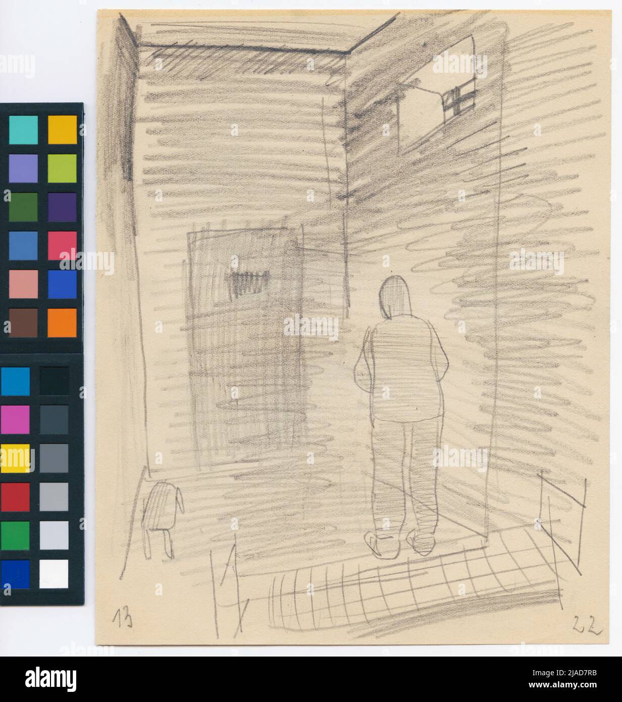 Without title (man in prison cell, pencil sketch). Karl Wiener (1901 ...