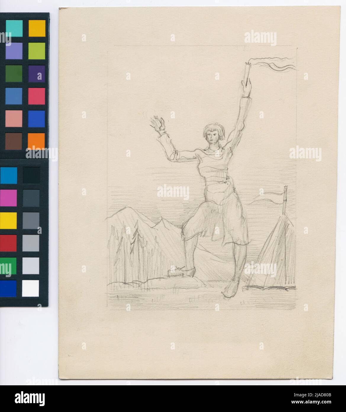 Pencil sketch (socialist youth, torchb carrier). Karl Wiener (1901-1949 ...