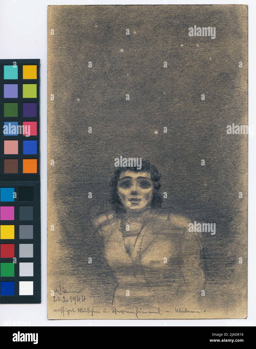 Girl and starry sky (design). Karl Wiener (1901-1949), artist Stock ...