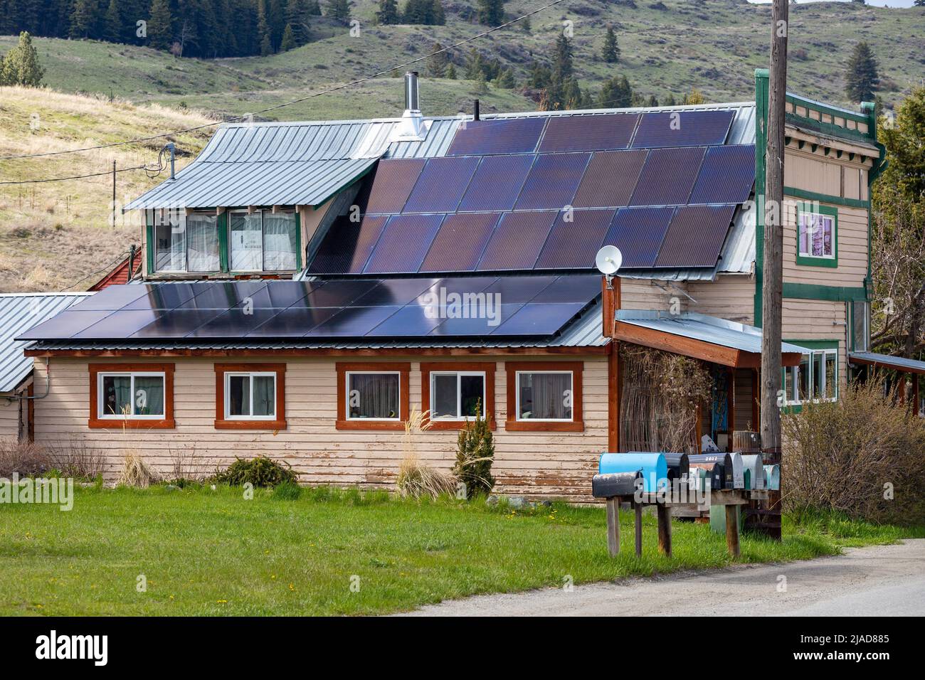 Chesaw, WA - USA - 05-10-2022: Solar Panels on roof of an historic ...