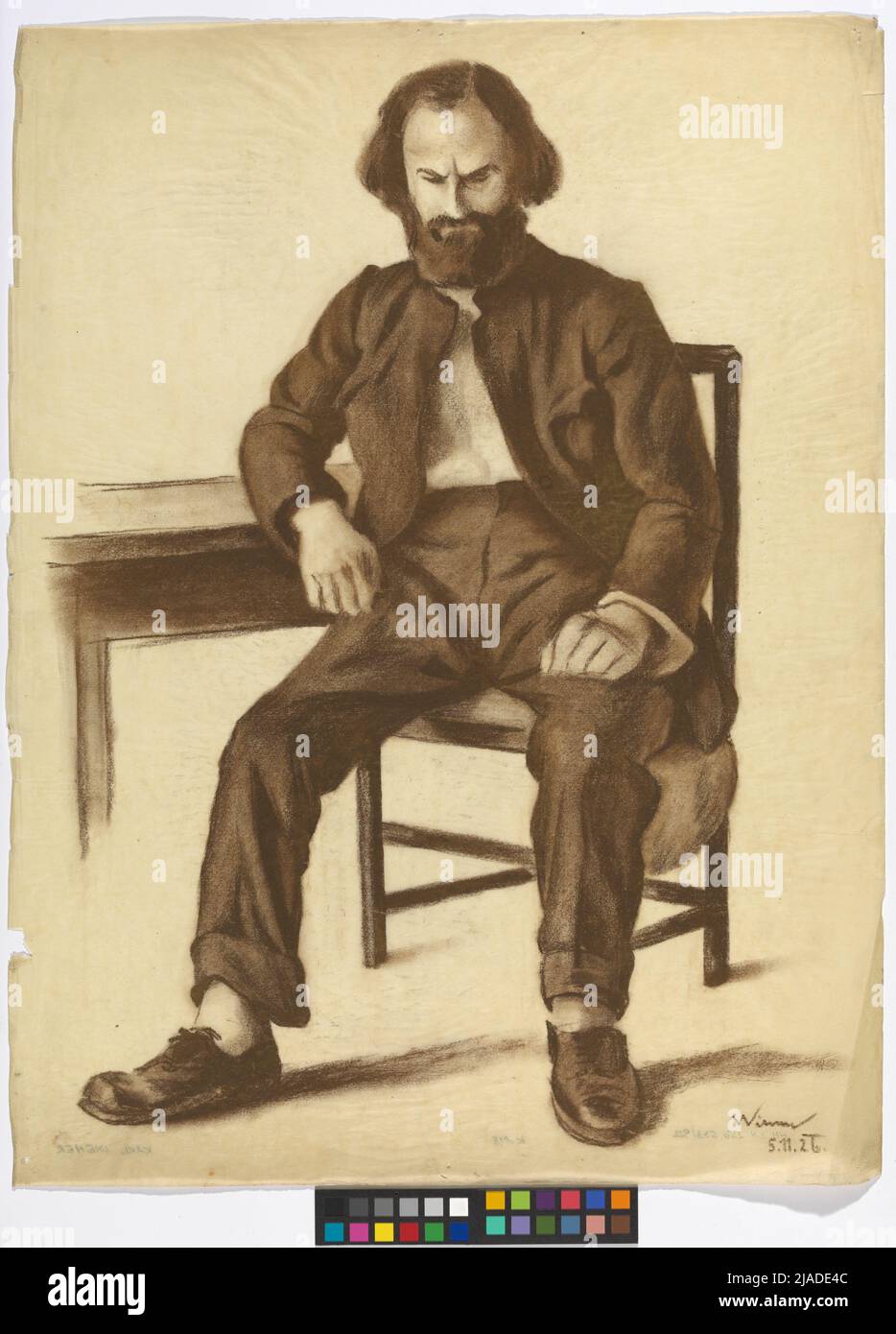Single figure (sitting man). Karl Wiener (1901-1949), artist Stock ...