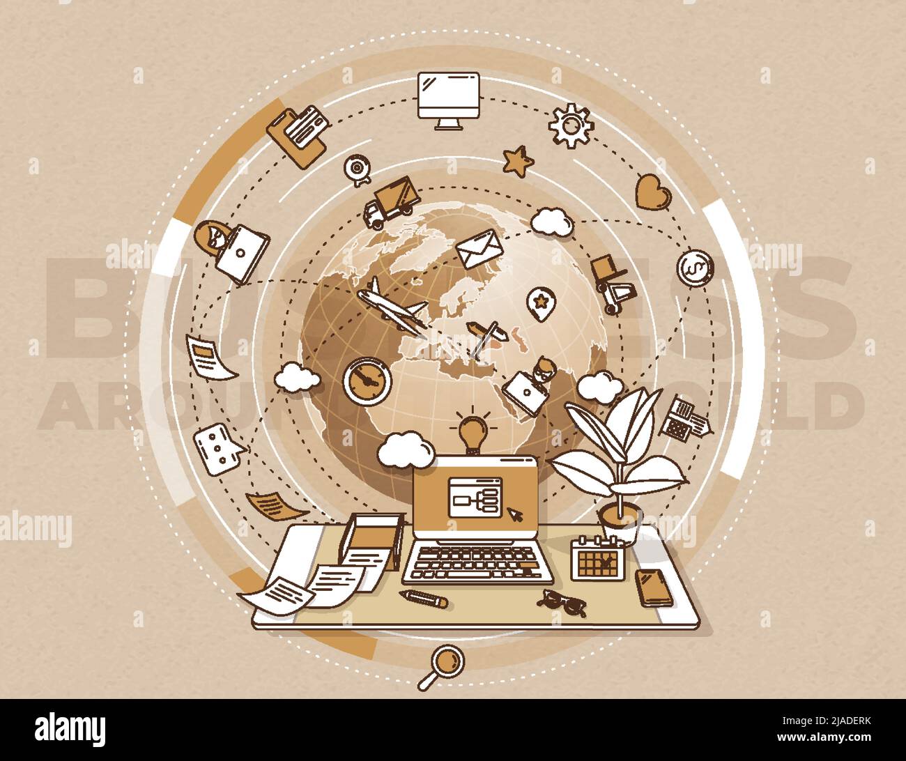 Promotional illustration on the topic of business around the world ...