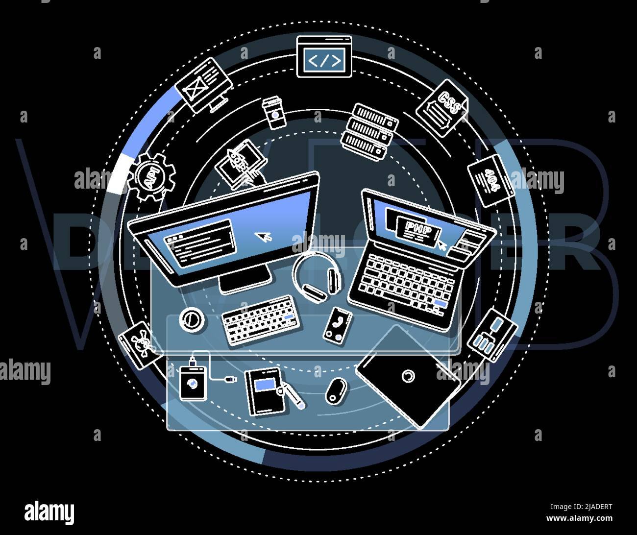 Detailed Illustration For Promo Poster Web Developer Stock Vector