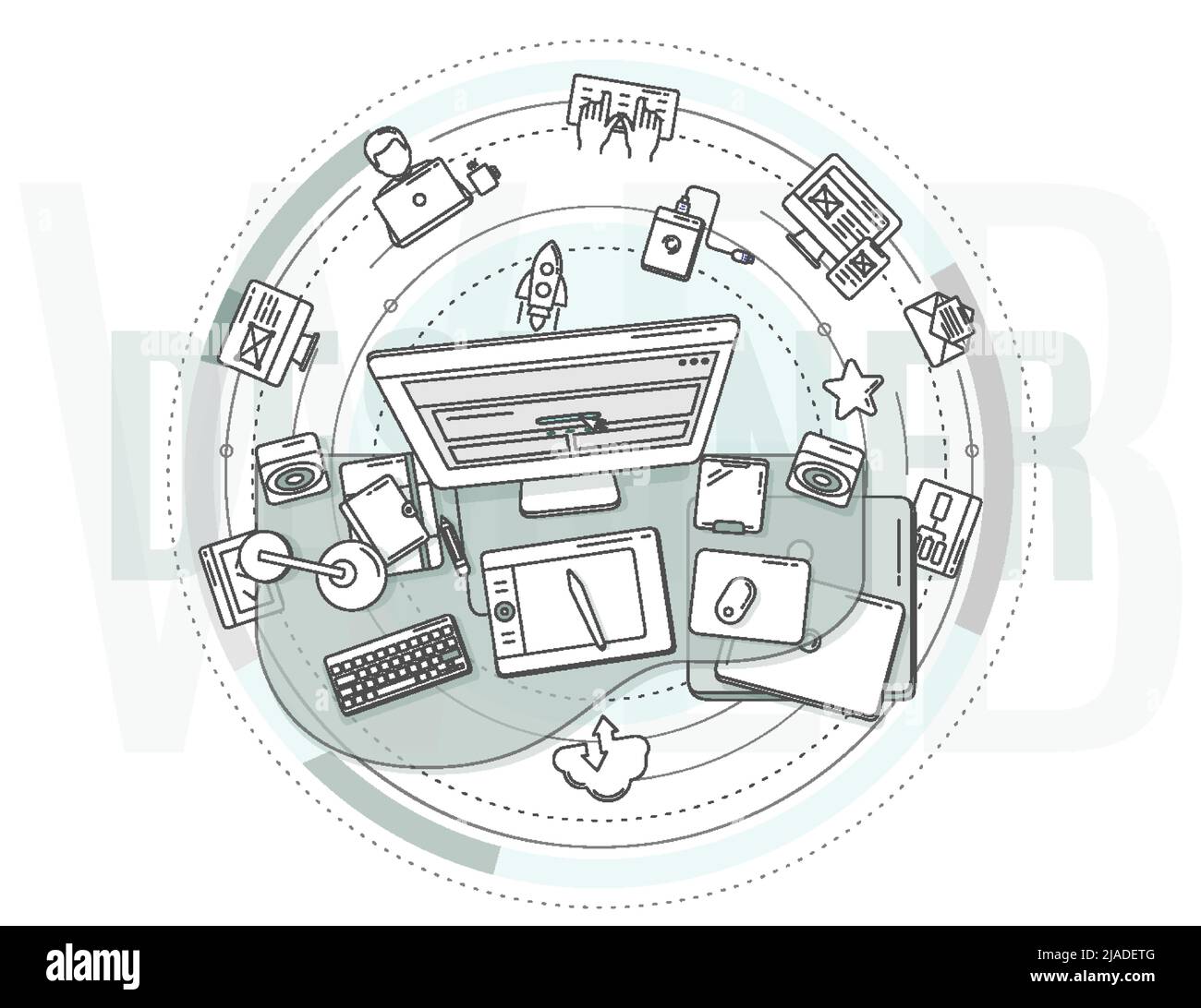Web designer - detailed illustration for an advertising poster Stock ...