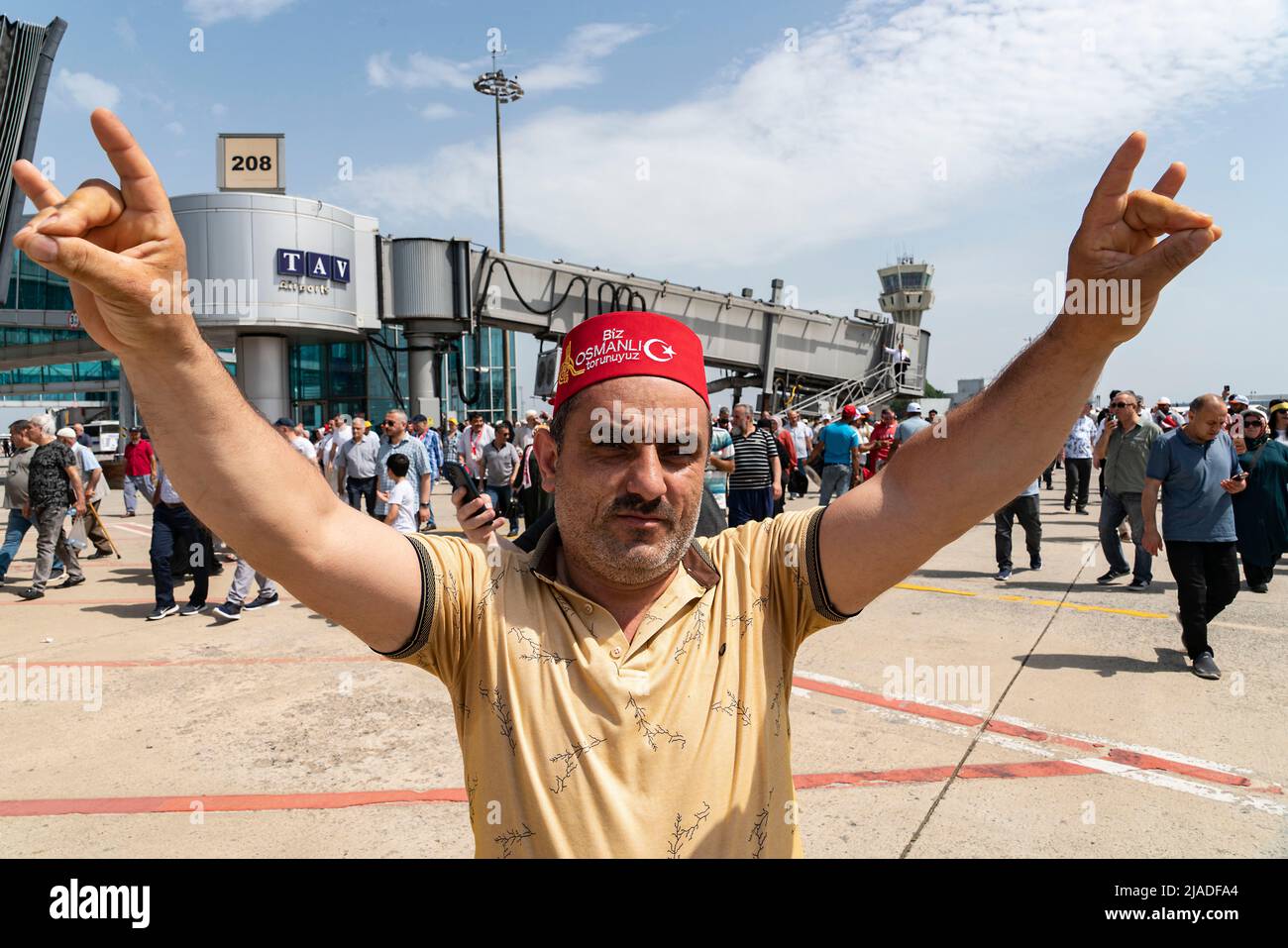 Istanbul, Turkey. 29th May, 2022. A man with a fez inscribed with the ...