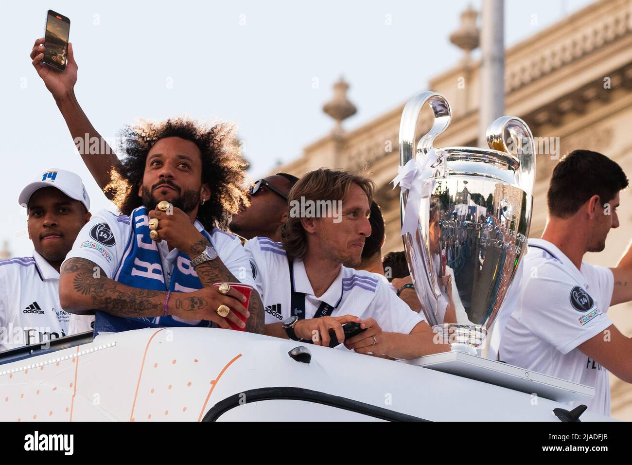 (L-R) Marcelo Vieira and Luka Modric arrive at the traditional ...