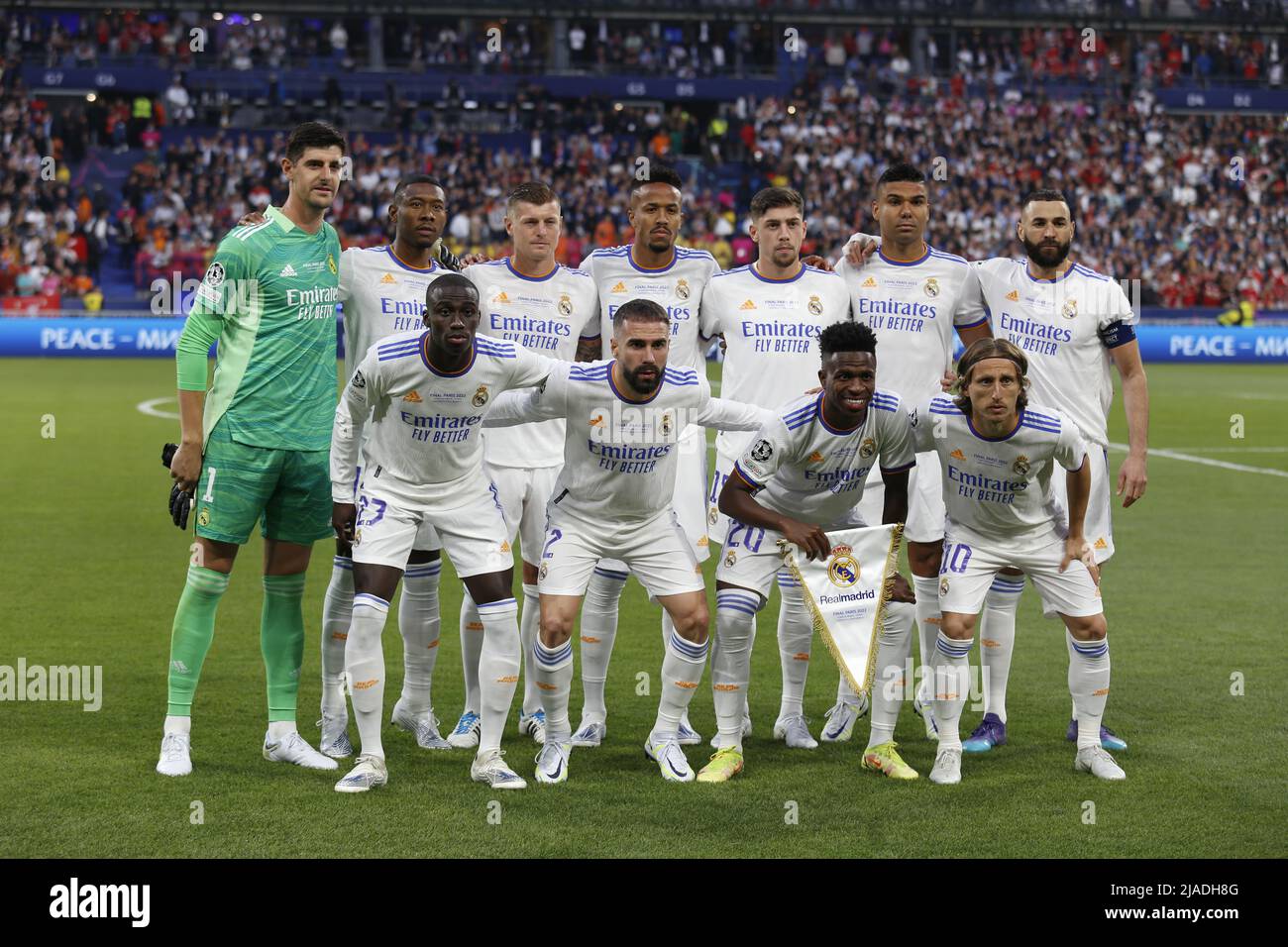 Paris, France. 29th May, 2022. Real Madrid players pose for a group ...