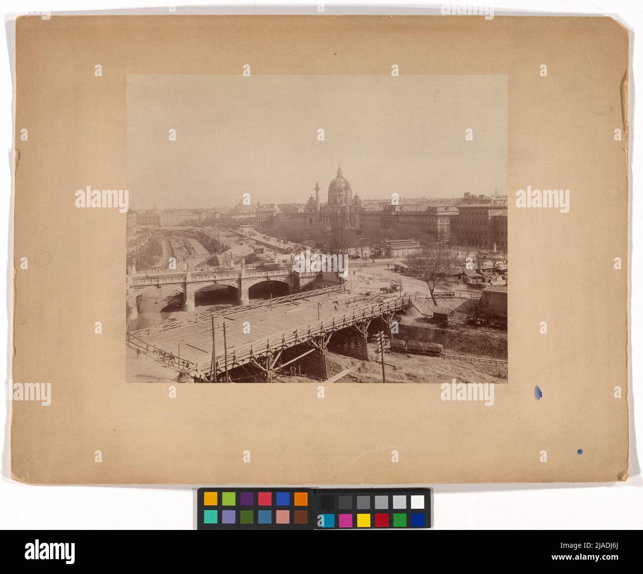The Vienna river regulation, Elisabeth Bridge with a provisional Vienna ...