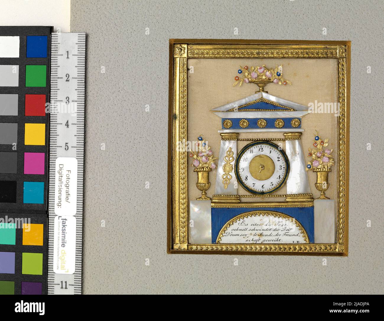 Art ticket; Saying: The days rush, / quickly the time / d'Rum sey ...