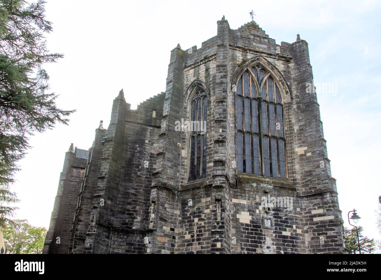 Exterior view of the gothic architecture of the Church of the Holy Rude ...
