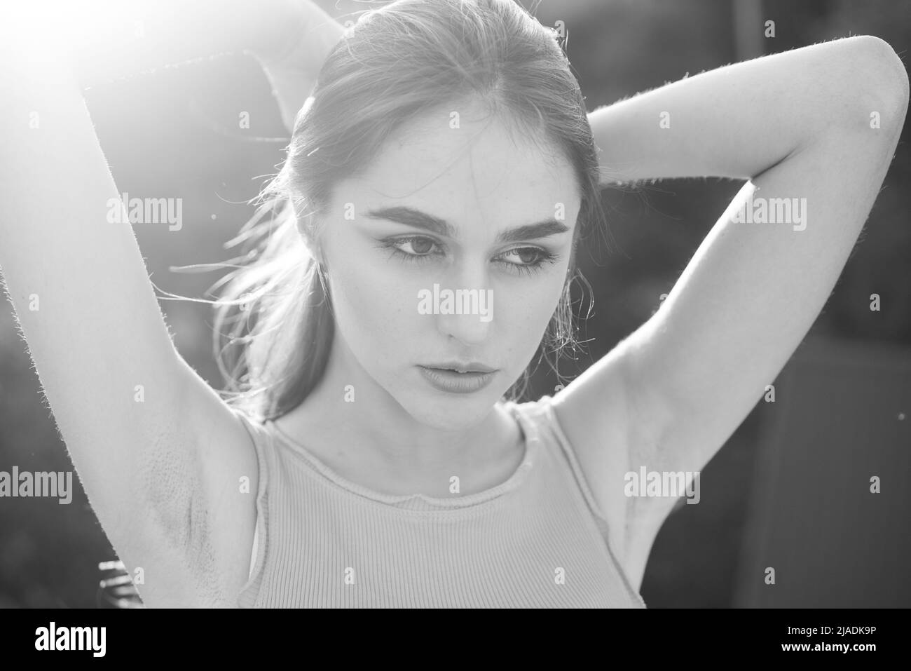 Summer young woman. Portrait of a beautiful young girl in the spring ...
