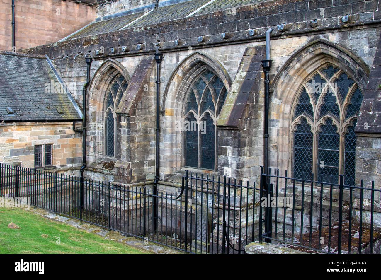 Exterior view of the gothic architecture of the Church of the Holy Rude ...